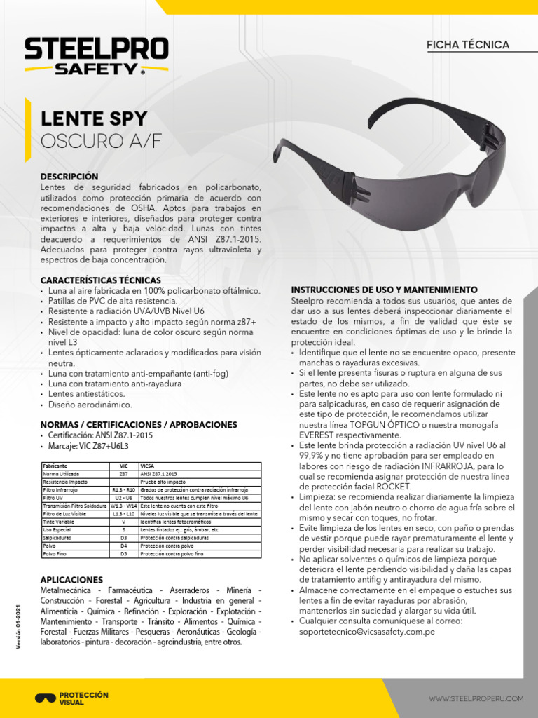 Ficha Técnica Lentes Oscuro | PDF | Ultravioleta | Lentes