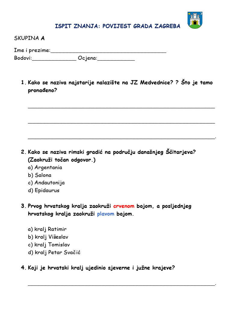 Povijest Zagreba - Ispit | PDF