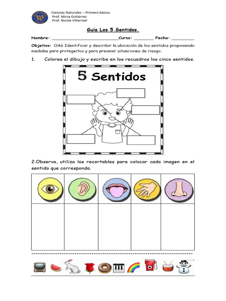 Hojas De Trabajo Para Recortar Y Pegar Sobre Los Cinco Sentidos EL
