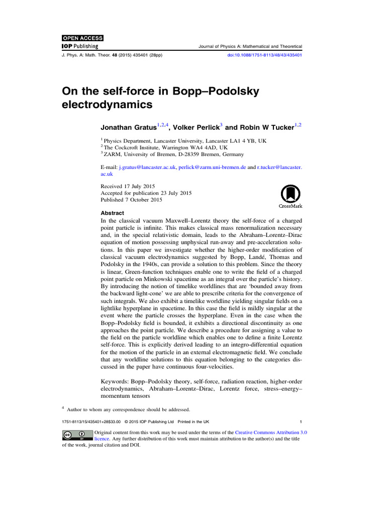 On The Self-Force in Bopp-Podolsky Electrodynamics | PDF | Spacetime ...