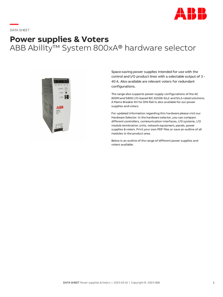 800xa Outline - Power Supplies and Voters | PDF | Power Supply | Computer Science