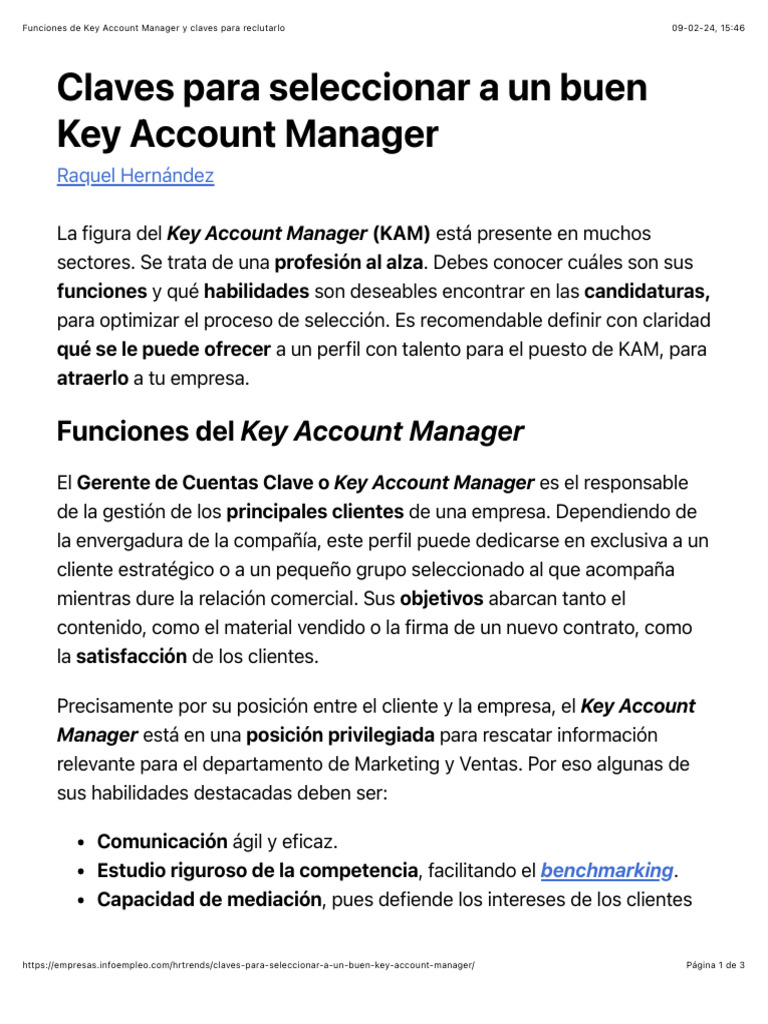 Funciones de Key Account Manager y Claves para Reclutarlo | PDF | Marketing | Gestión de la ...