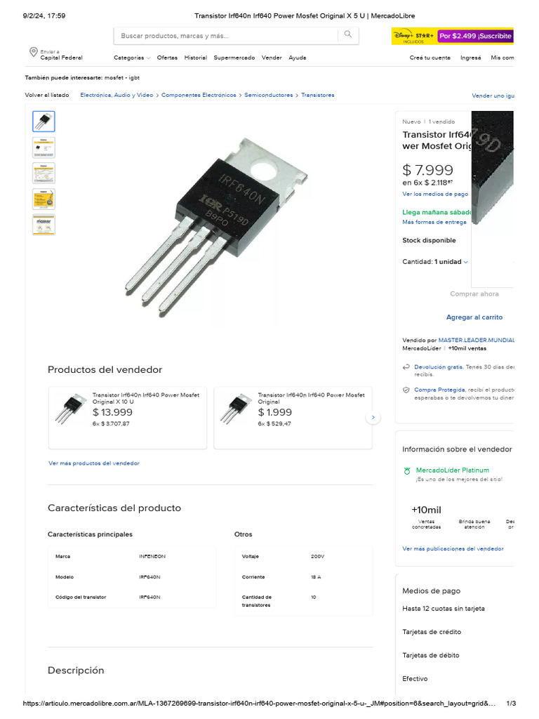 Transistor Irf640n Irf640 Power Mosfet Original X 5 U | PDF | Mosfet ...
