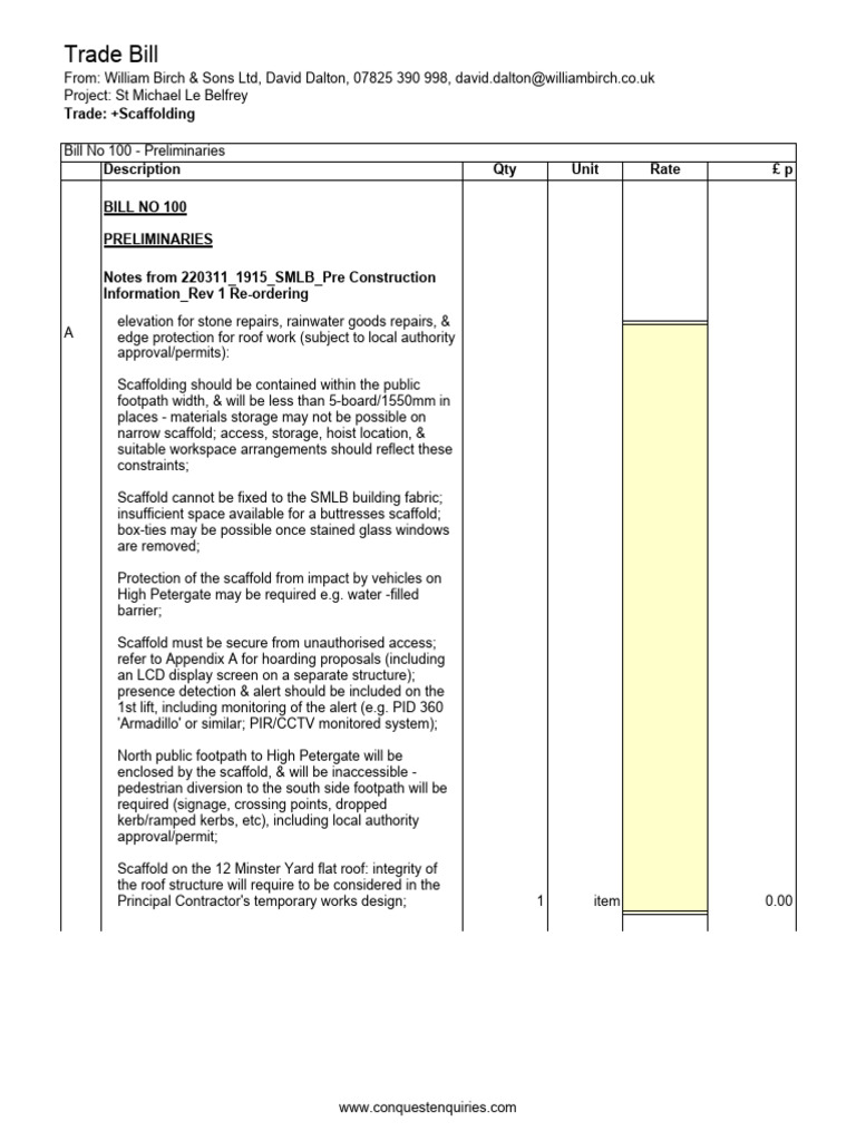 Trade Bill - Scaffolding-Subcontractors Bill | PDF | Scaffolding ...