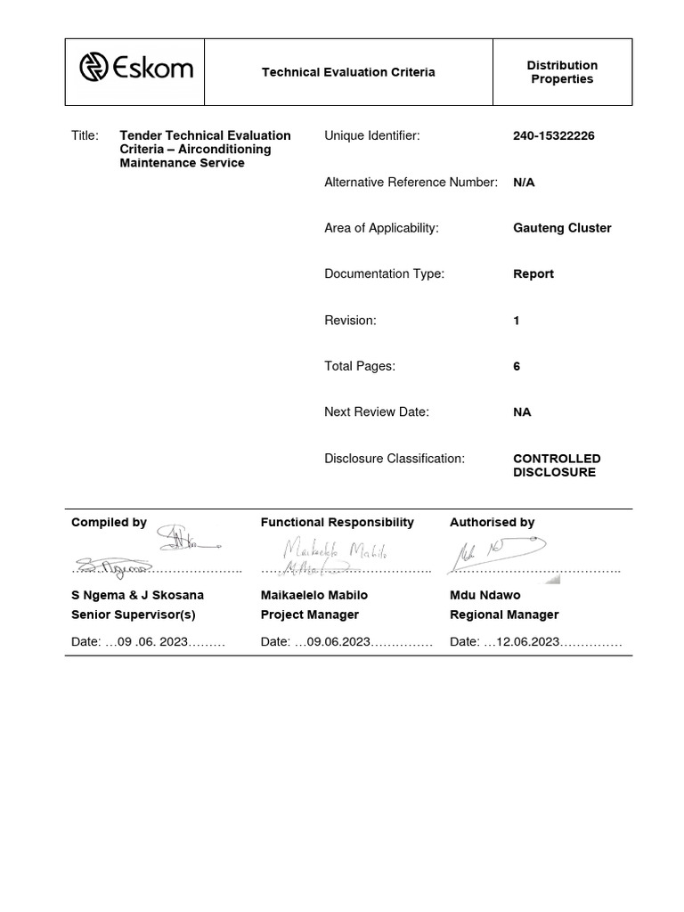 Technical Criteria - Aircon Maintenance TEC Final Rev1 | PDF | Employment | Evaluation
