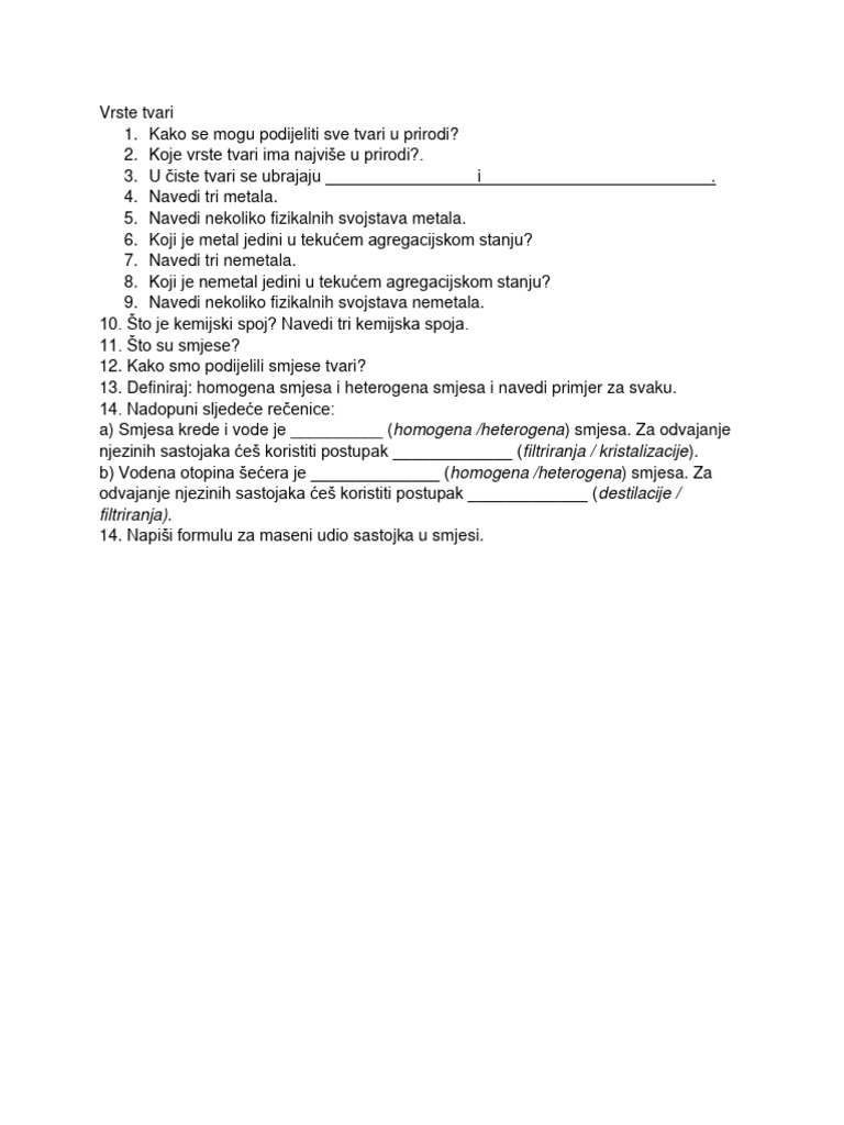 7-Vrste Tvari - Maseni I Volumni Udio-2023-24 | PDF