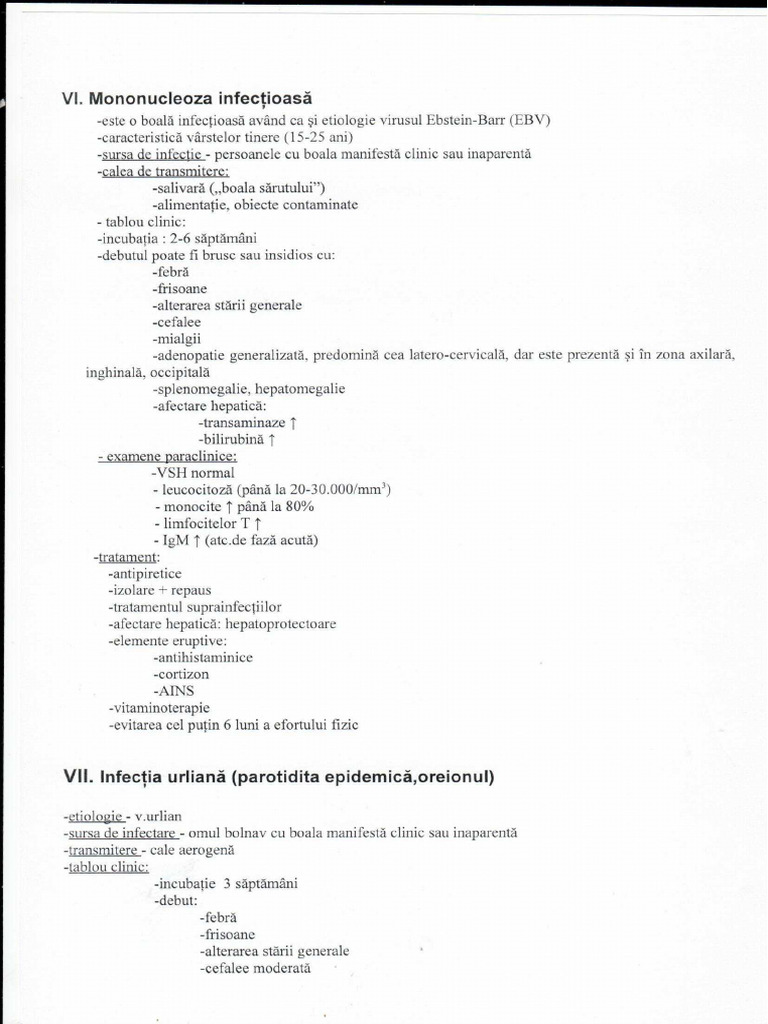 Mononucleoza Infectioasa, Oreionul, Tusea Convulsiva, Difteria | PDF