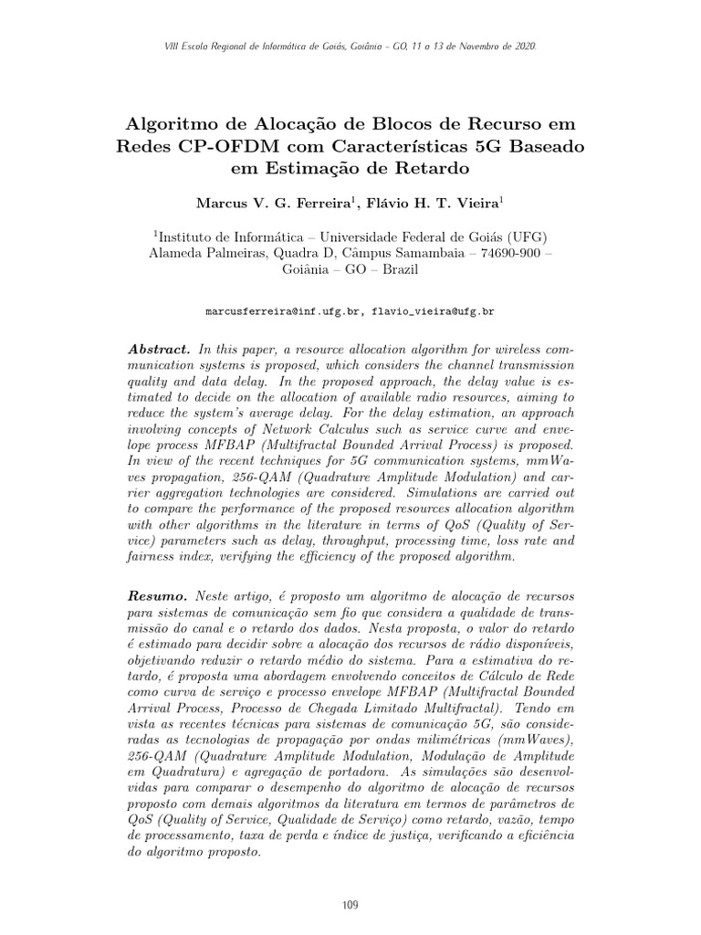 Algoritmo de Aloca C Ao de Blocos de Recurso em Redes CP-OFDM Com ...