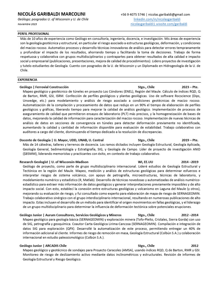 Garibaldi Nicolás CV Noviembre 2023 | PDF