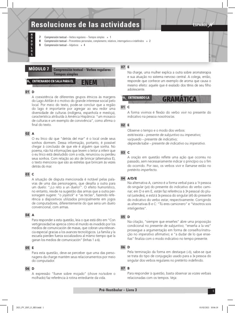 2021 PV Esp L3 Res | PDF | Pronome | Espanhol (idioma)