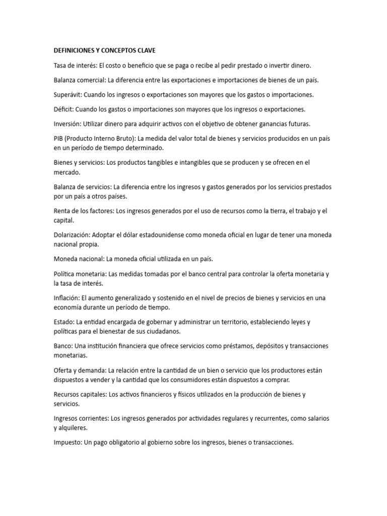 Definiciones y Conceptos Clave | PDF | Inflación | Bancos