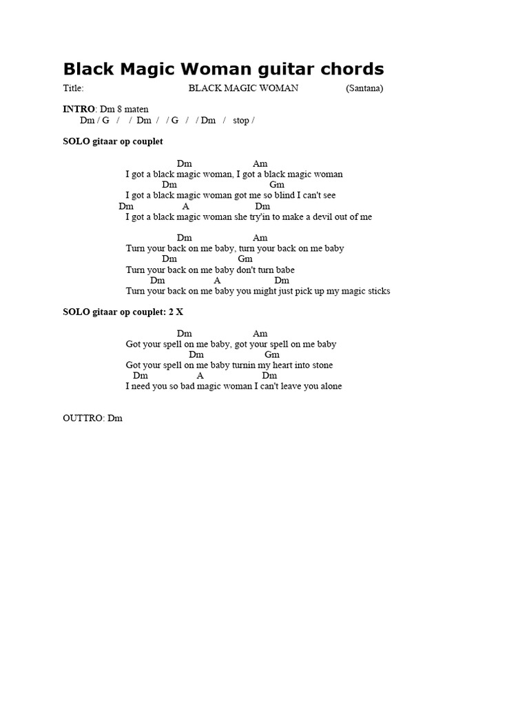 Black Magic Woman Guitar Chords | PDF