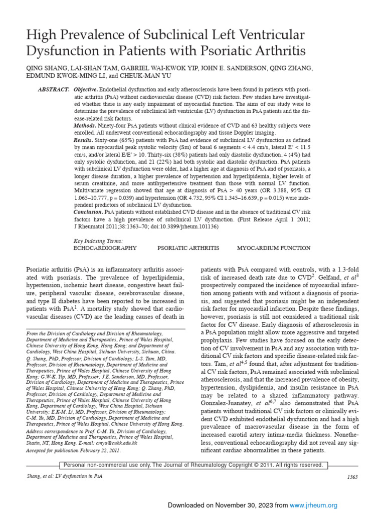 High Prevalence of Subclinical Left Ventricular Dysfunction in Patients ...