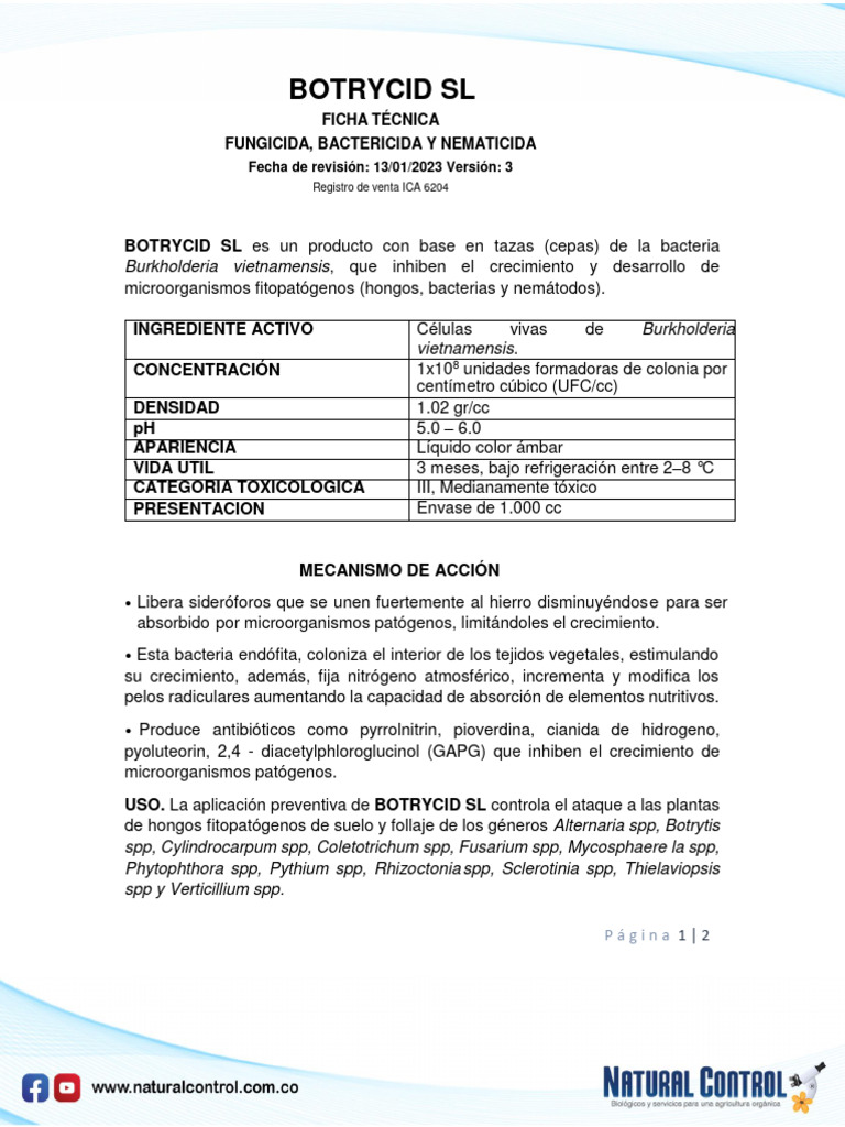 FICHA-TECNICA-BOTRYCID | PDF | Patologia de planta | Las bacterias