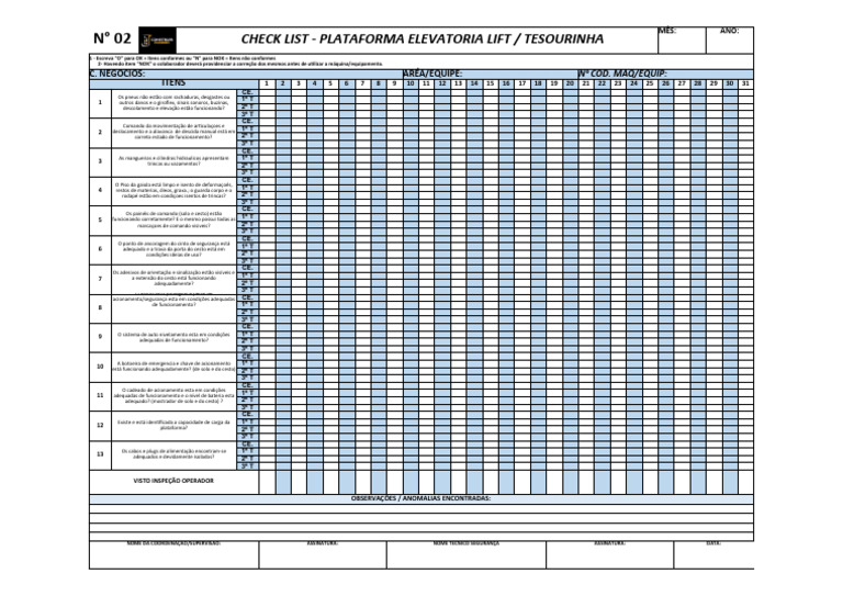 2 Check List Plataforma - Rev 02 | PDF