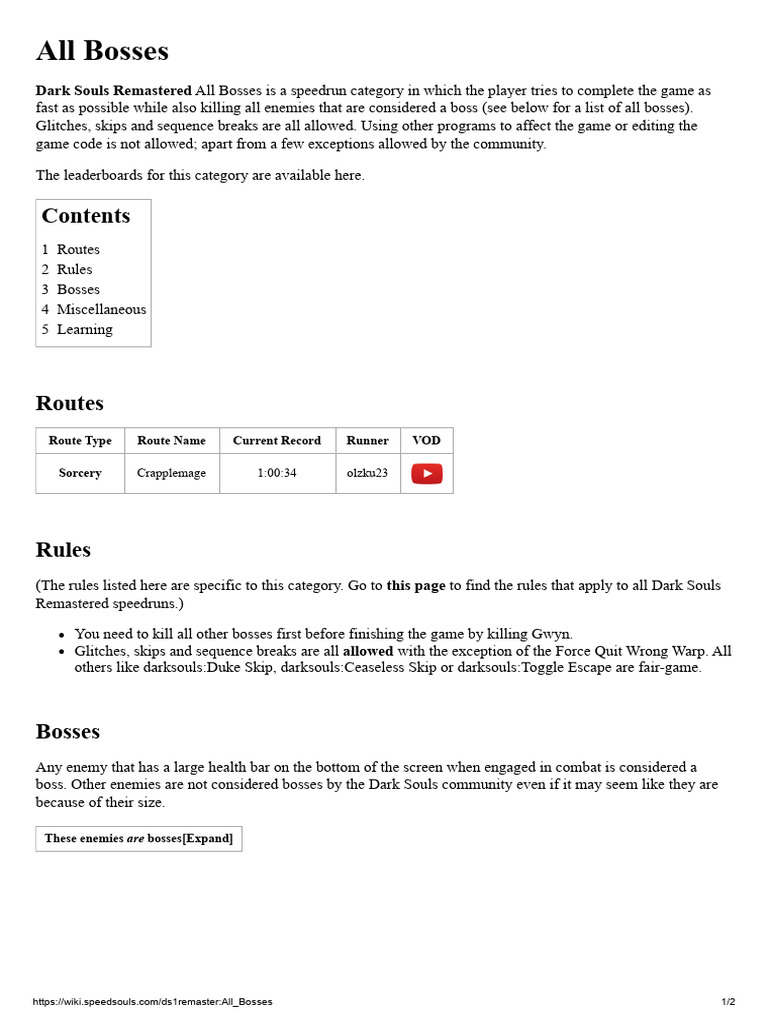 All Bosses - SpeedSouls | PDF