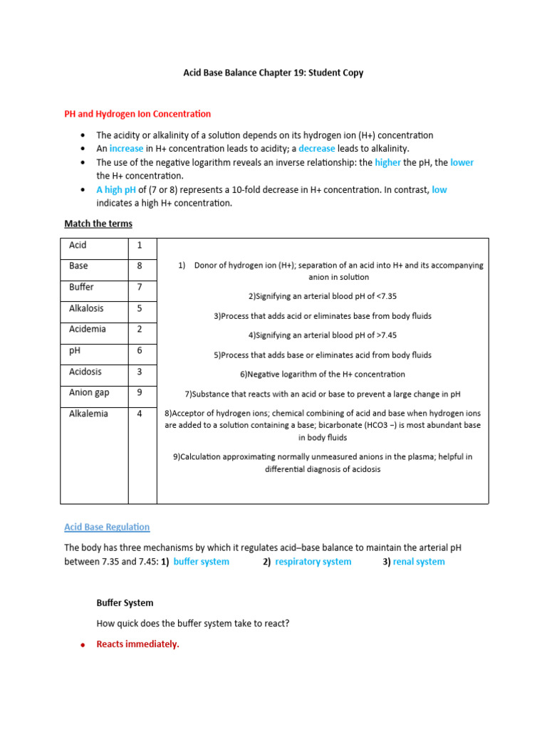 Acid Base Balance Chapter 19 Student | PDF | Buffer Solution | Physiology
