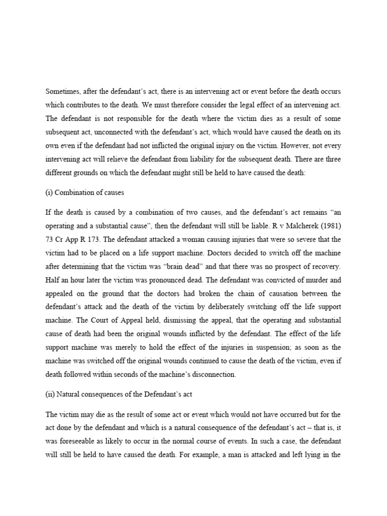 Chain of Causation in Homicide | PDF | Causation (Law) | Criminal Justice