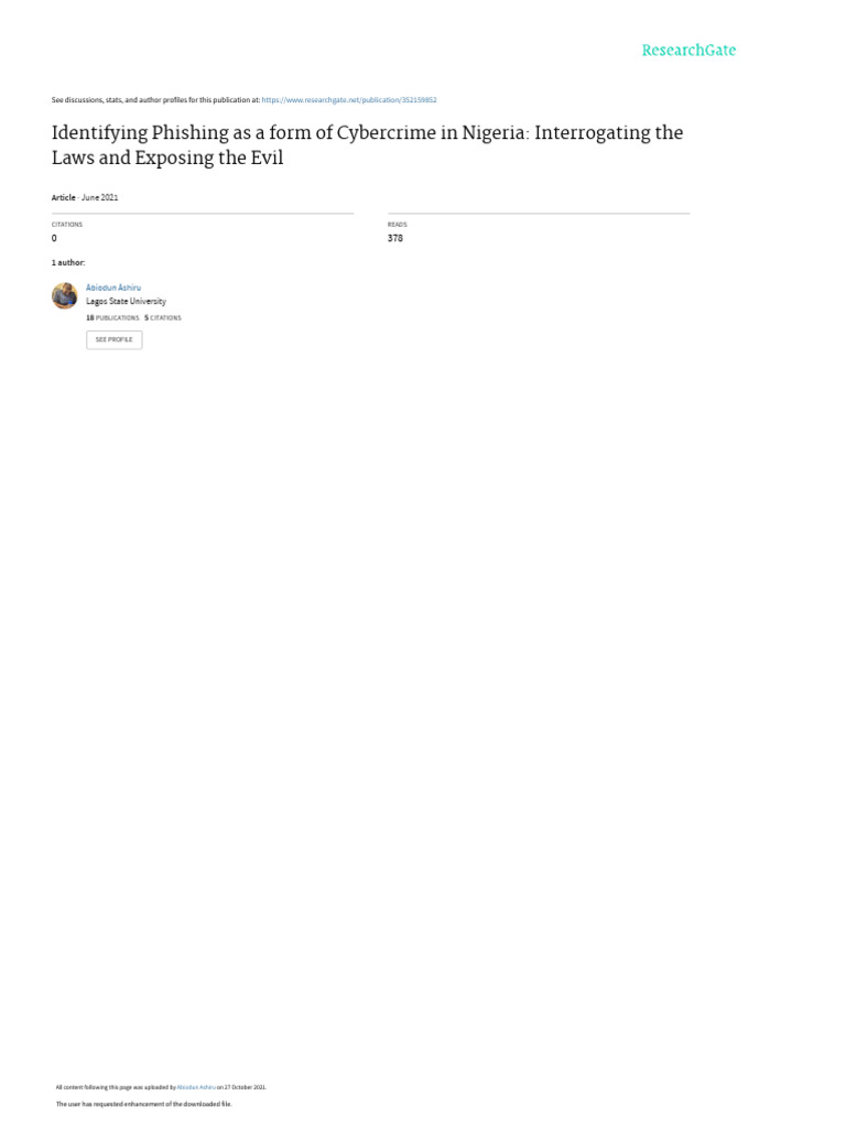 Identifying Phishing As A Form of Cybercrime in Nigeria - Interrogating ...