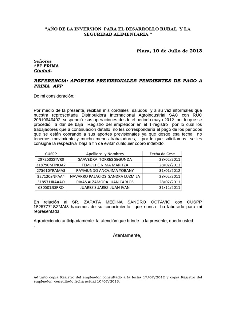 Copia de Carta A Afp Prima | PDF