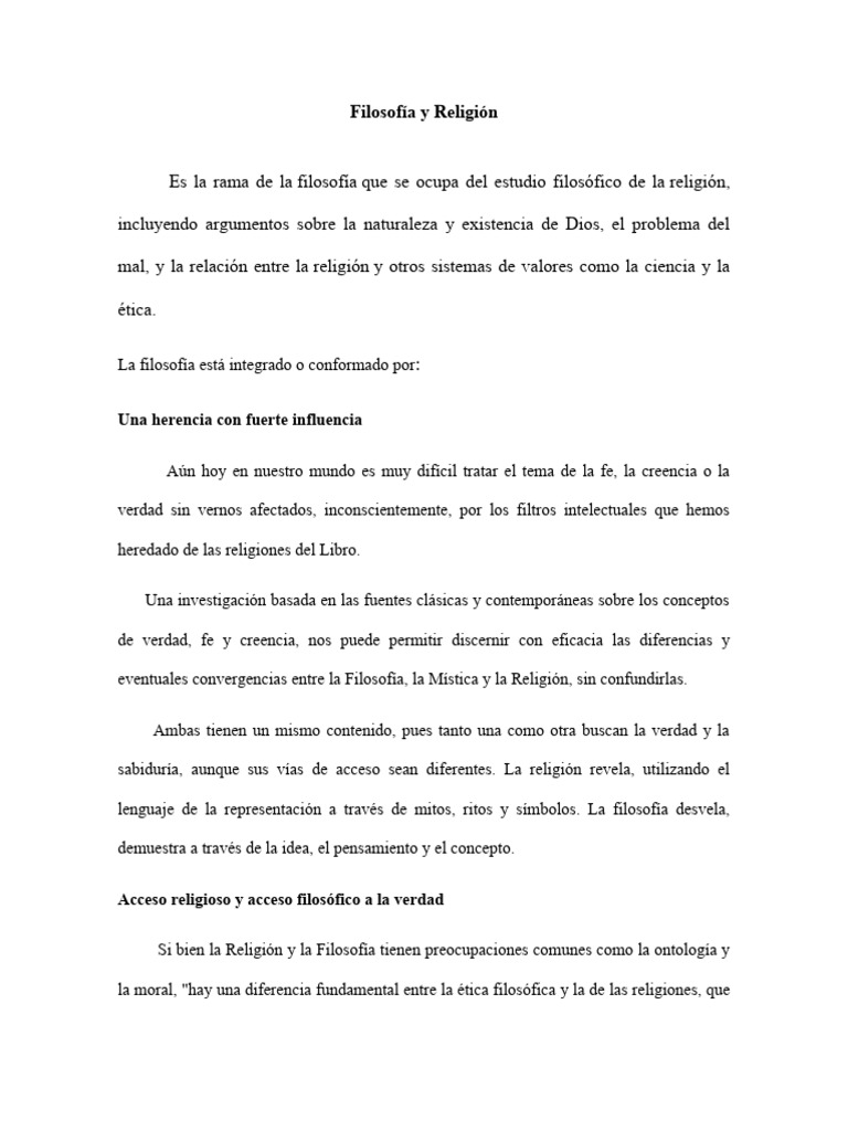 Filosofía y Religión: Un Análisis | PDF | Verdad | Fe