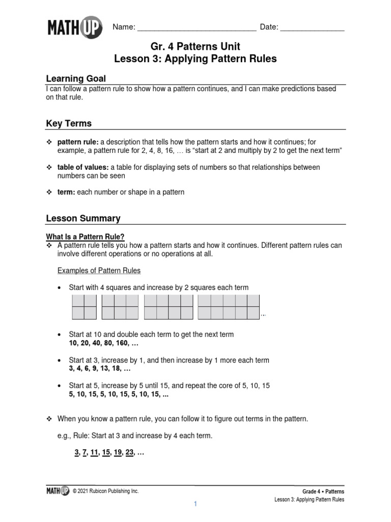 Grade 4 Pattern Rules Guide | PDF | Cognition | Cognitive Science