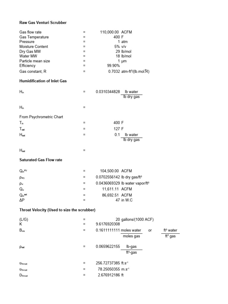 Venturi Scrubber Design Parameters | PDF | Gases | Process Engineering