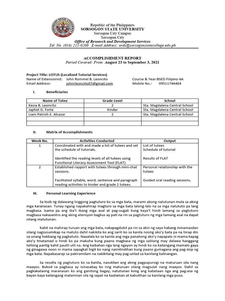 Project LOTUS AR August 2021 - Leoncito | PDF