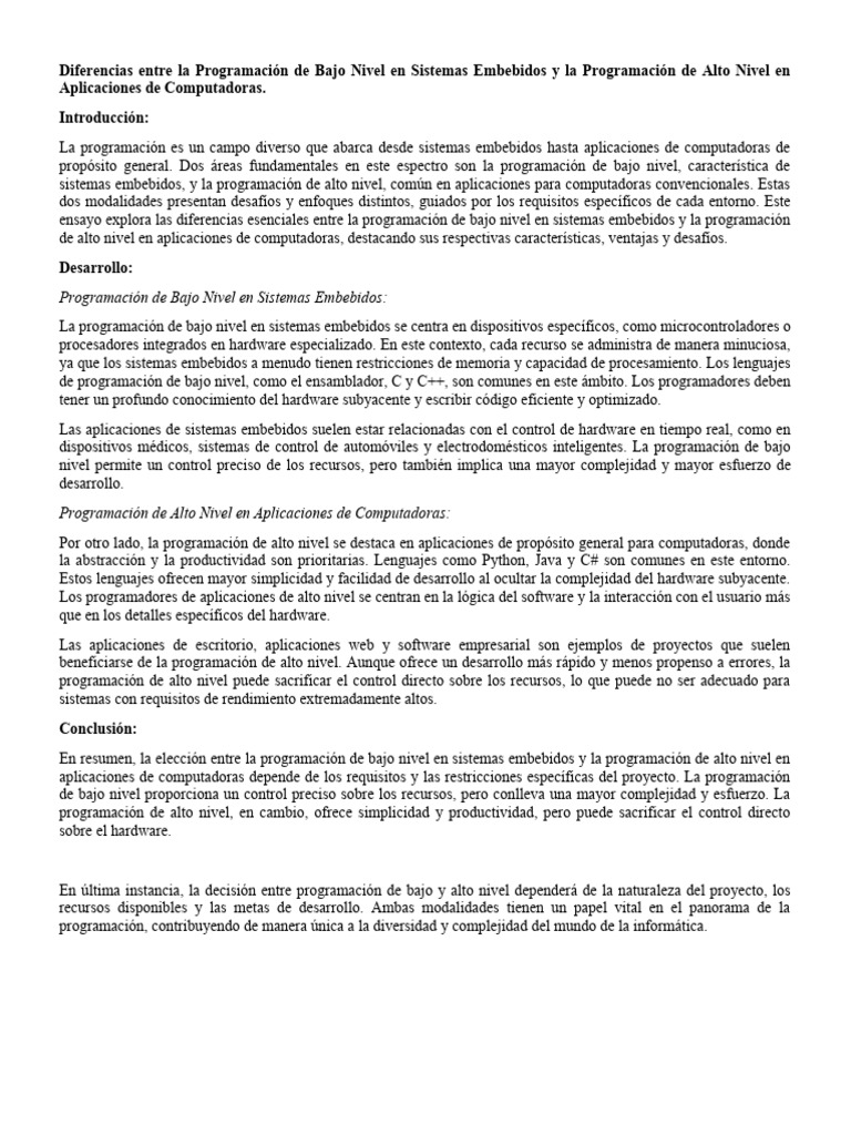 Diferencias Entre La Programación de Bajo Nivel en Sistemas Embebidos y ...