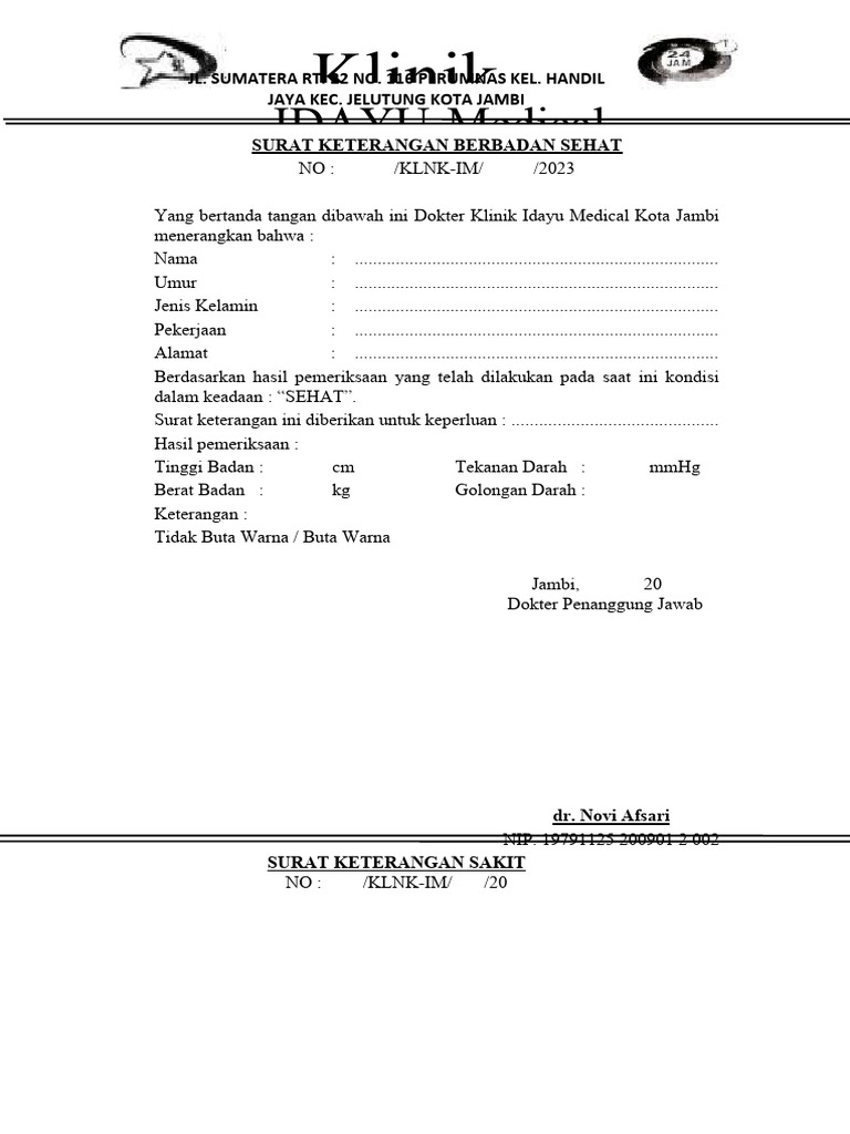 SURAT KETERANGAN BERBADAN SEHAT Delvia | PDF | Sains & Matematika