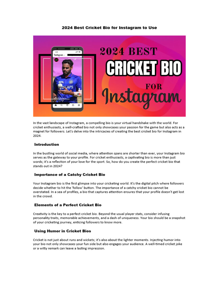 Best Cricket Bios for Instagram 2024 | PDF | Cricket | Hashtag