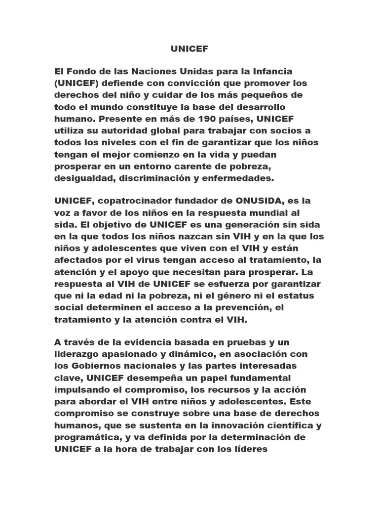 Unicef Trabajo | PDF | Unicef | Organización de Comida y Agricultura