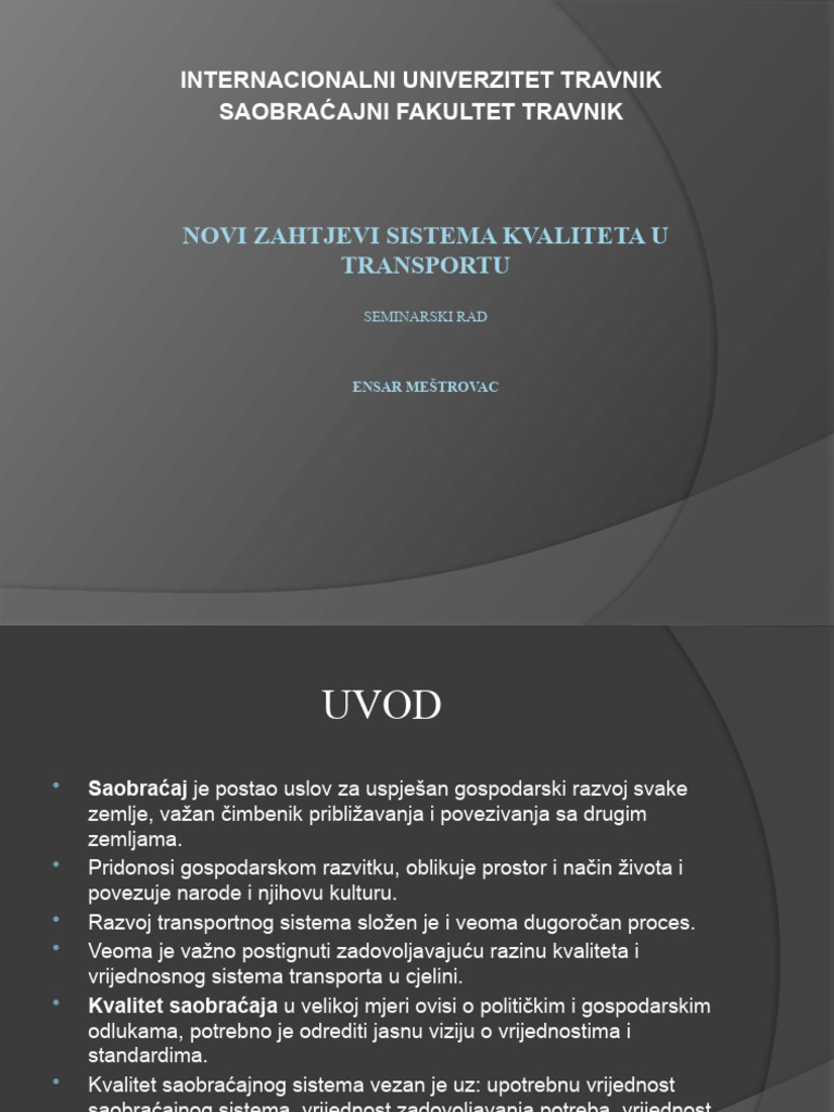 Novi Zahtjevi Sistema Kvaliteta U Transportu | PDF