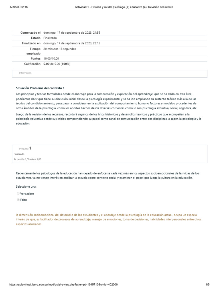 Intento II - Examen (Act 1) | PDF | Sicología | Inteligencia