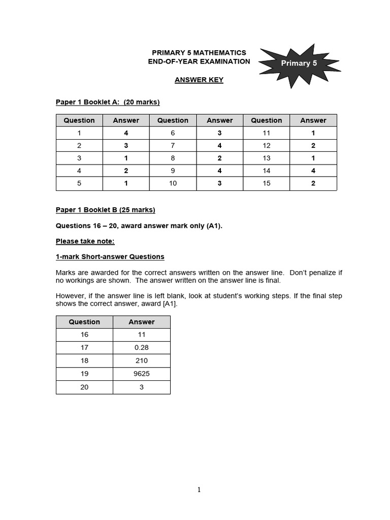 Primary 5 Math Exam Key | PDF | Mathematics