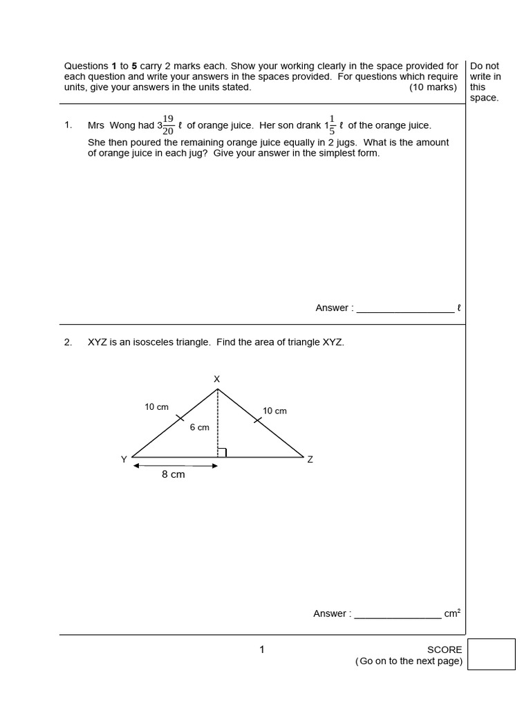 Math Problem Solving Practice Test | PDF | Rectangle | Elementary ...