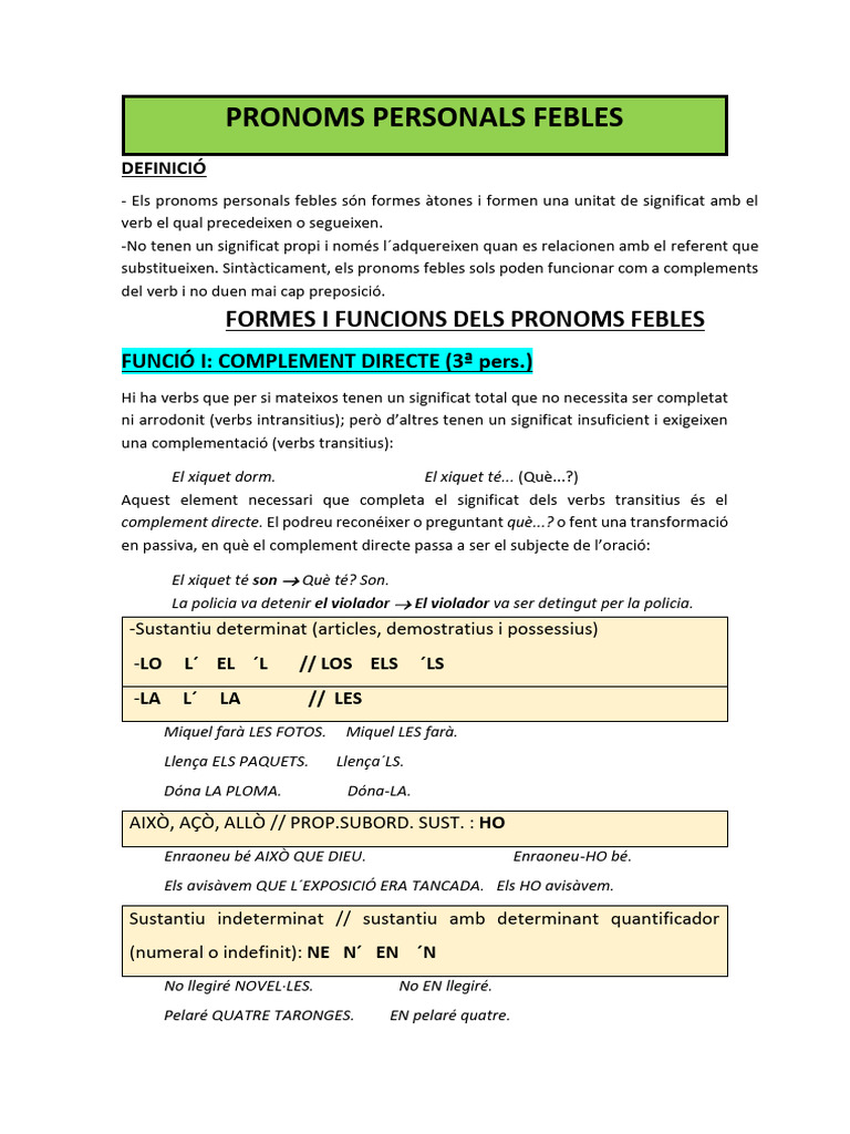 Pronoms Febles, Teoria | PDF