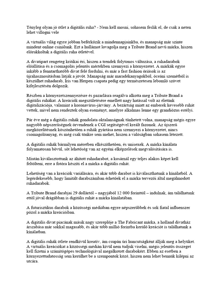 Tényleg Olyan Jó Ötlet A Digitális Ruha | PDF