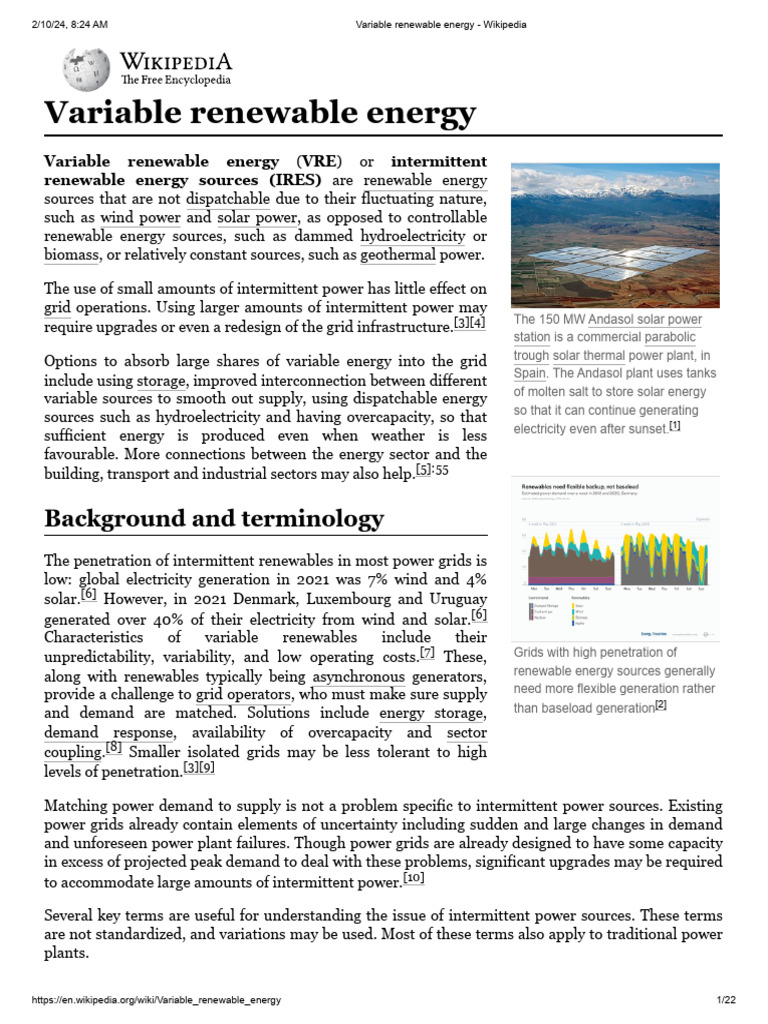 Variable Renewable Energy Wikipedia Pdf Wind Power Solar Power