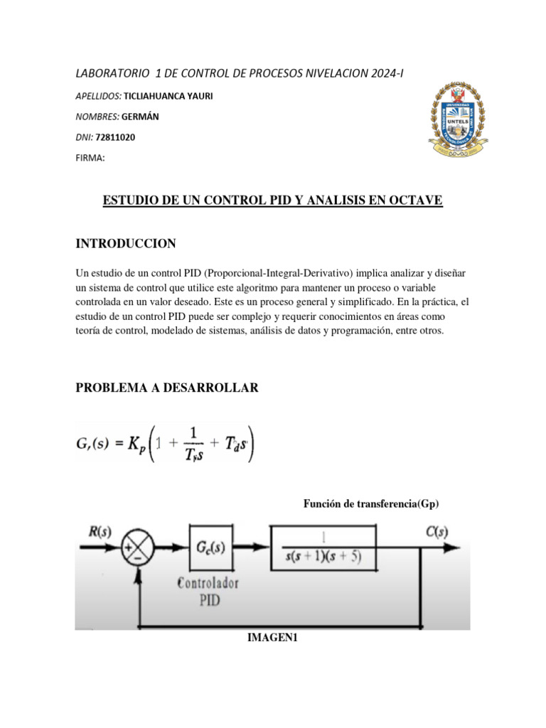 Laboratorio 1 de Control de Procesos Nivelacion 2024 | PDF | Informática | Teoría de sistemas