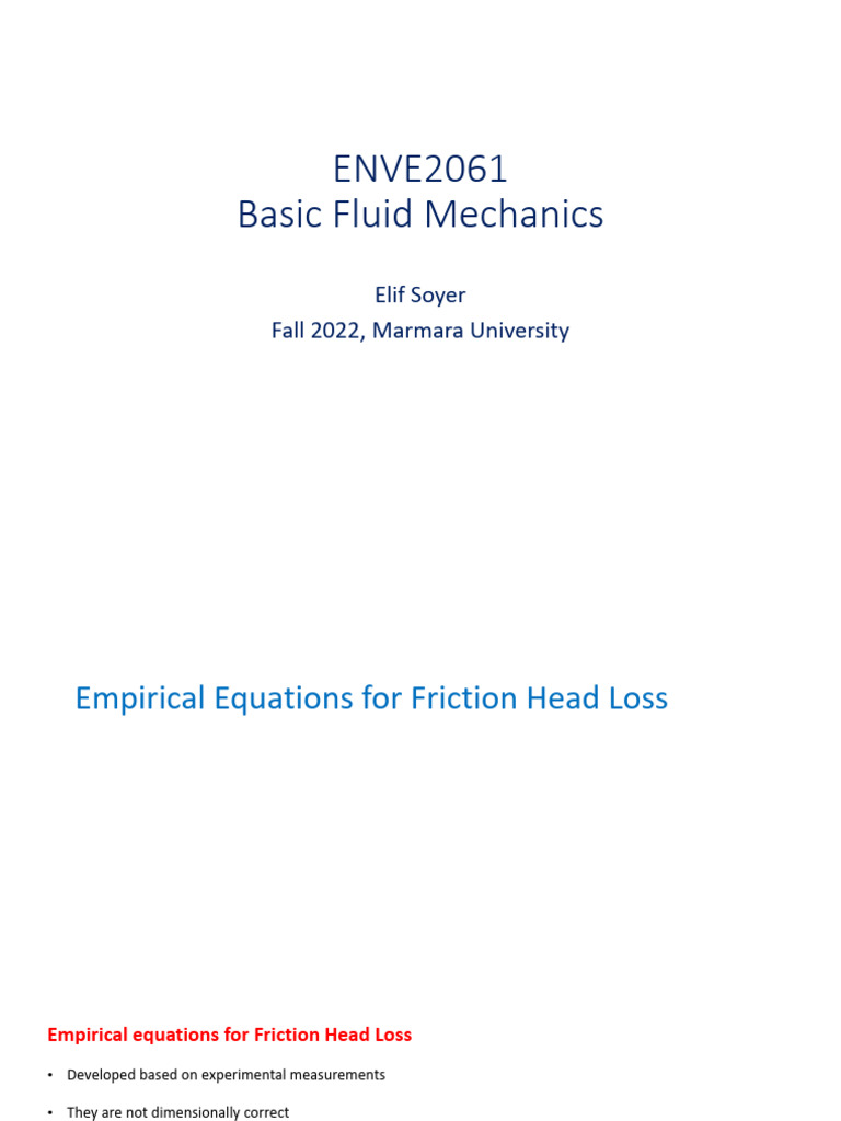 Fluid Mechanics: Friction Head Loss Equations | PDF | Dynamics ...