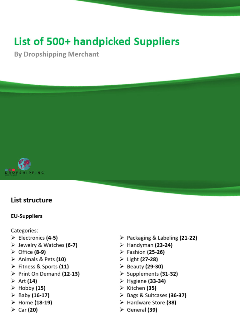 EU 500+ Premium Suppliers List | PDF | Manufactured Goods
