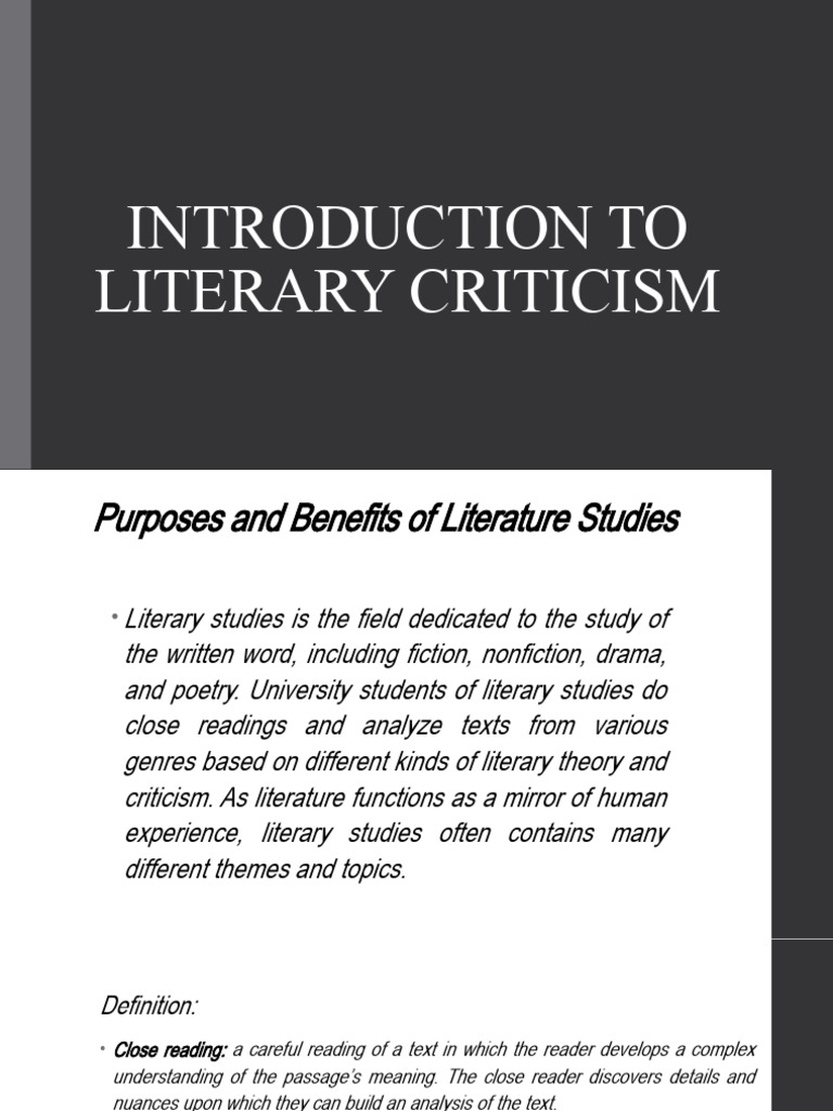 Introduction To Literary Criticism | PDF | Narration | Literary Criticism