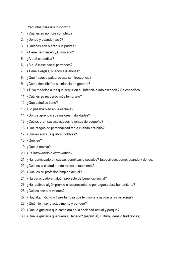 Preguntas para Una Biografía | PDF
