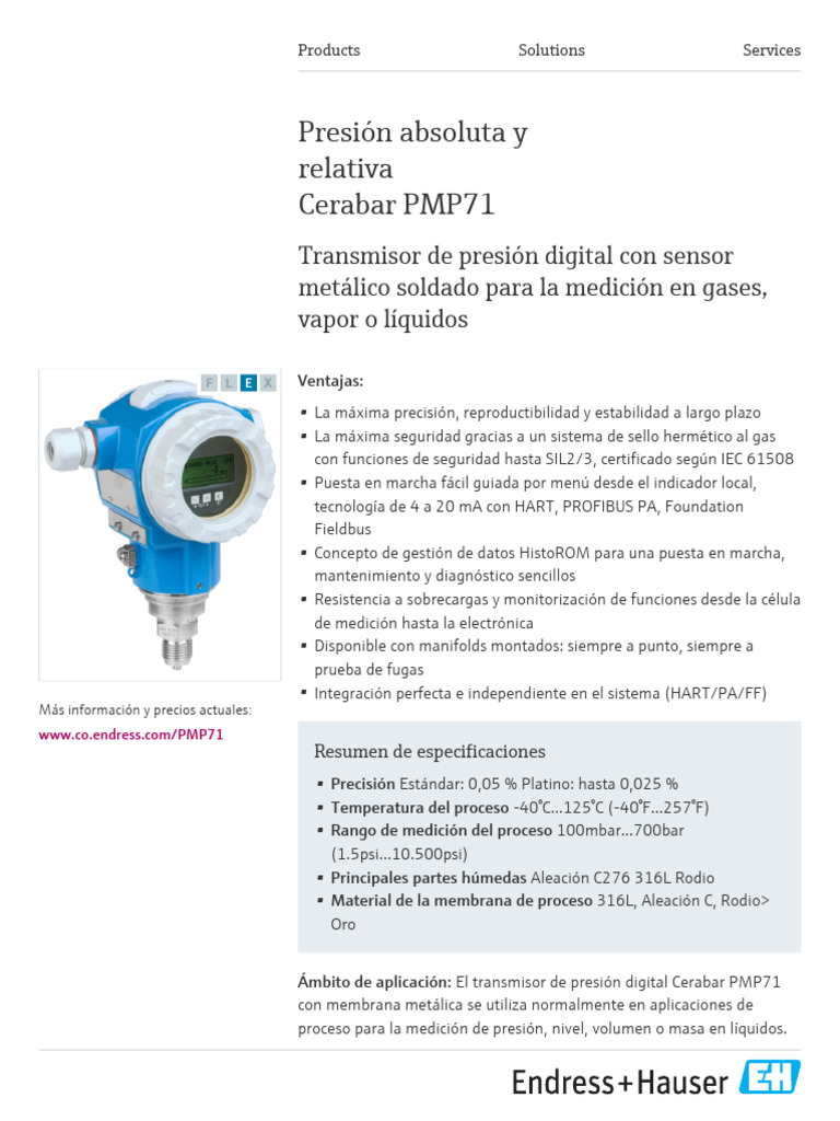 Endress-Hauser Manual PMP71 - ES | PDF | Presión | Ciencias fisicas