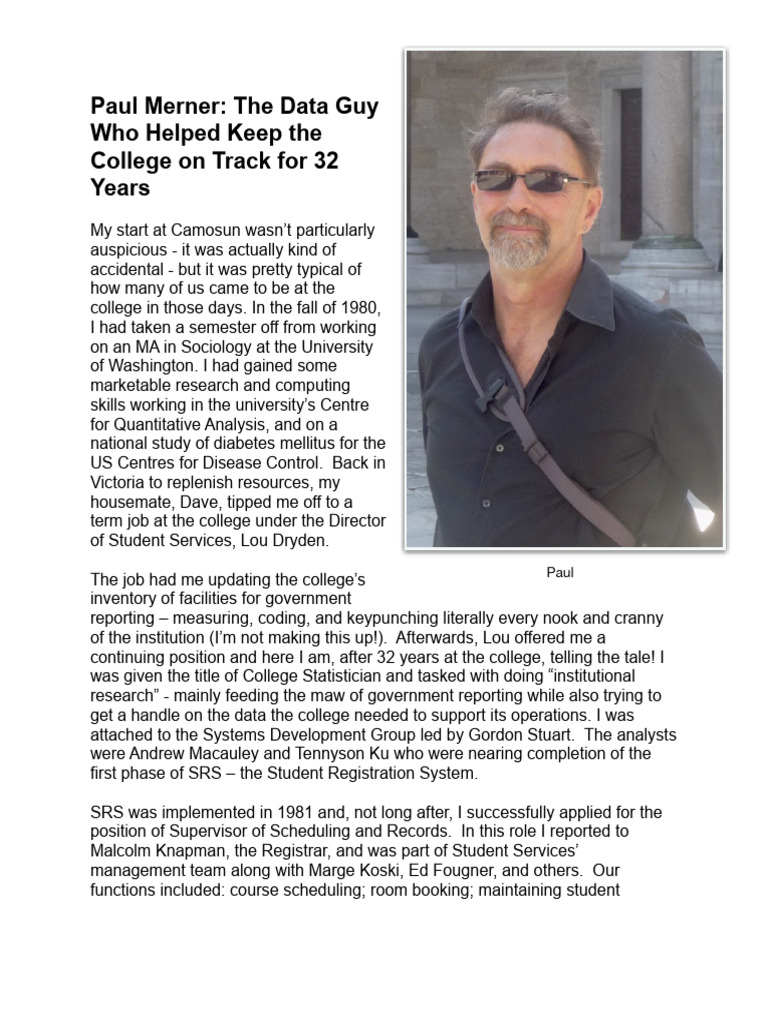 Paul Merner: Camosun's Data Pioneer | PDF | Computing