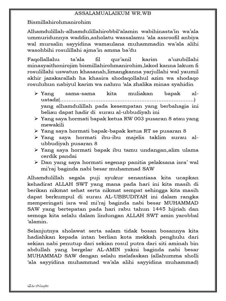 Mukadimah Pidato Isra Mi'raj | PDF | Memasak, Makanan, & Anggur