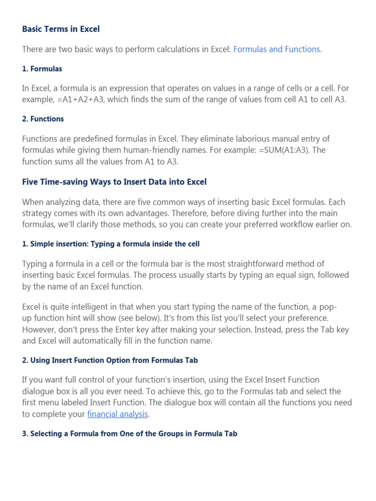 Basic Terms in Excel | PDF