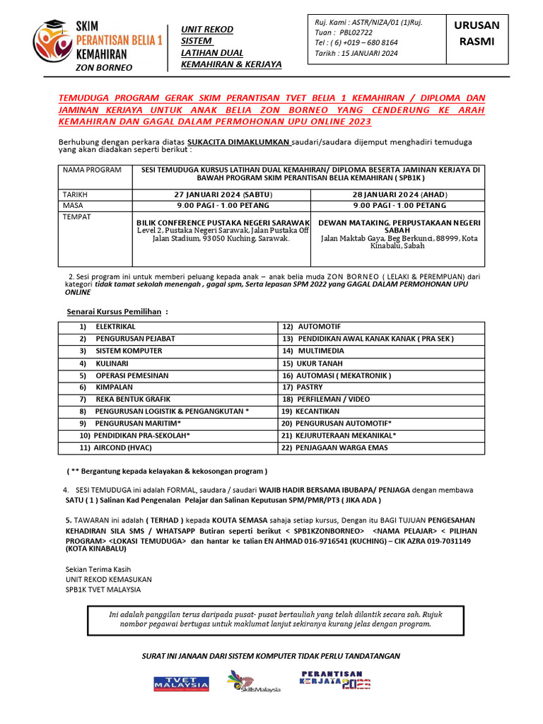 Surat Jemputan Belia Zon Borneo | PDF