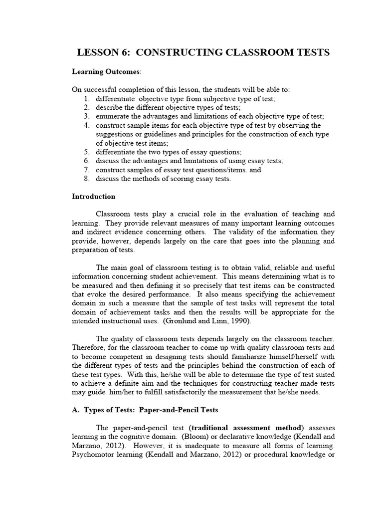 Ped 6 - Module - Constructing Classroom Tests | PDF | Multiple Choice ...